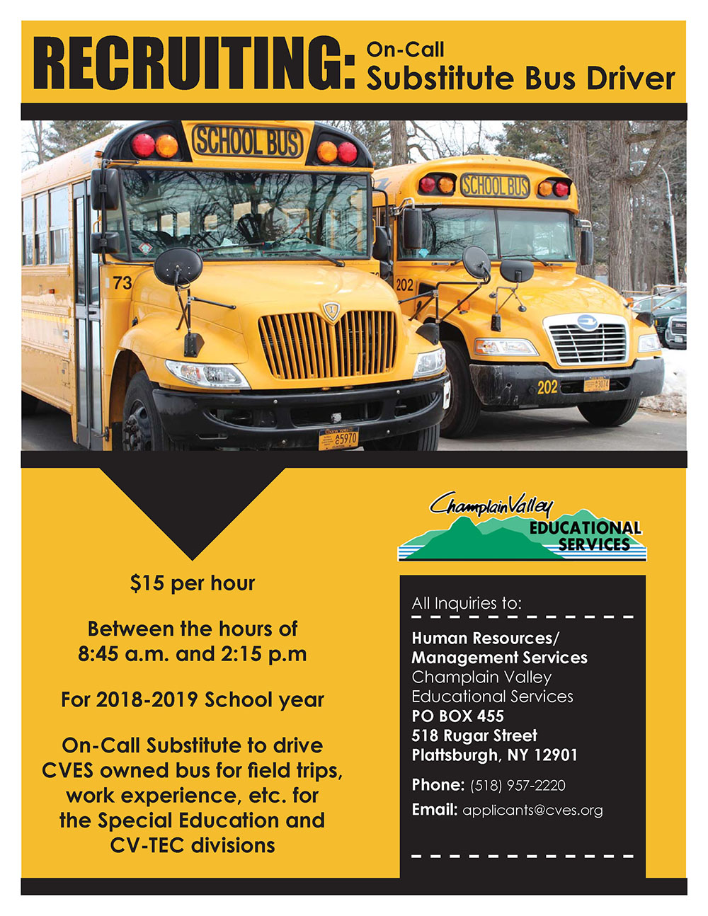 Substitute Bus Driver Flyer – Champlain Valley Educational Services